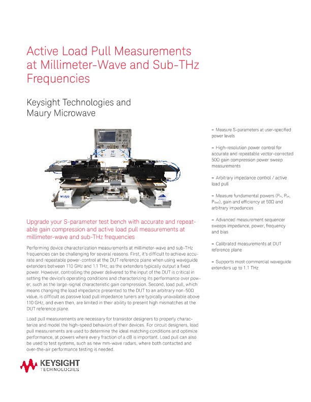 Active Load Pull Measurements at Millimeter-Wave and Sub-THz Frequencies PDF Asset Page | Keysight